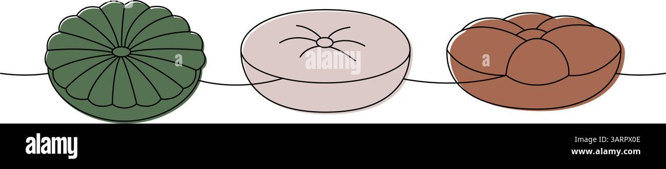 Set of pillows one line colored continuous drawing. Comfortable fluffy ...
