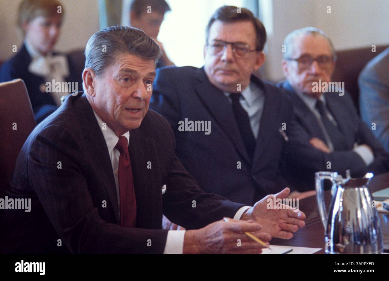 Aug 5, 1981 - Washington, DC, USA. RONALD WILSON REAGAN speaks with ...