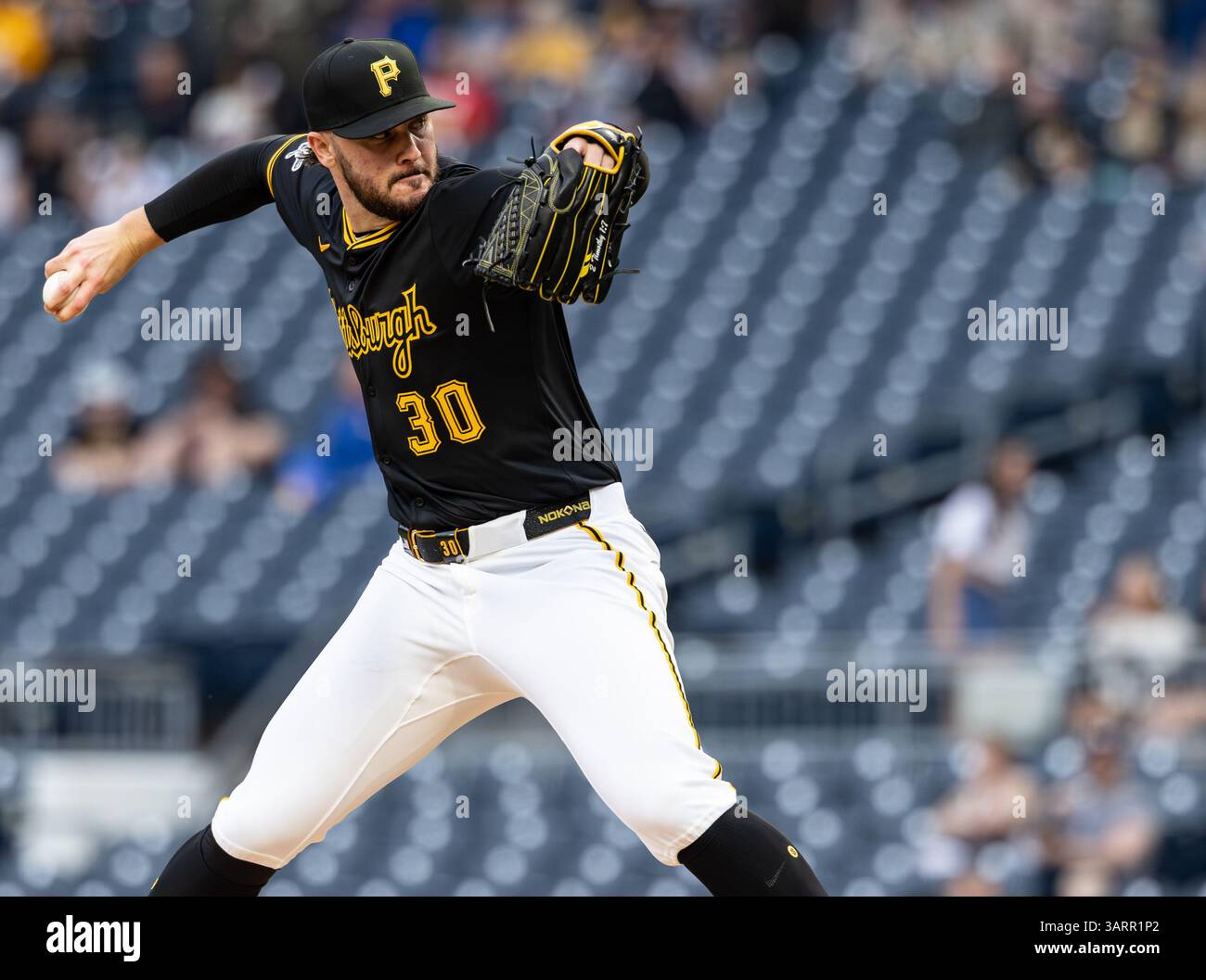 Pittsburgh, USA. 14th Apr, 2025. Pittsburgh Pirates starting pitcher ...