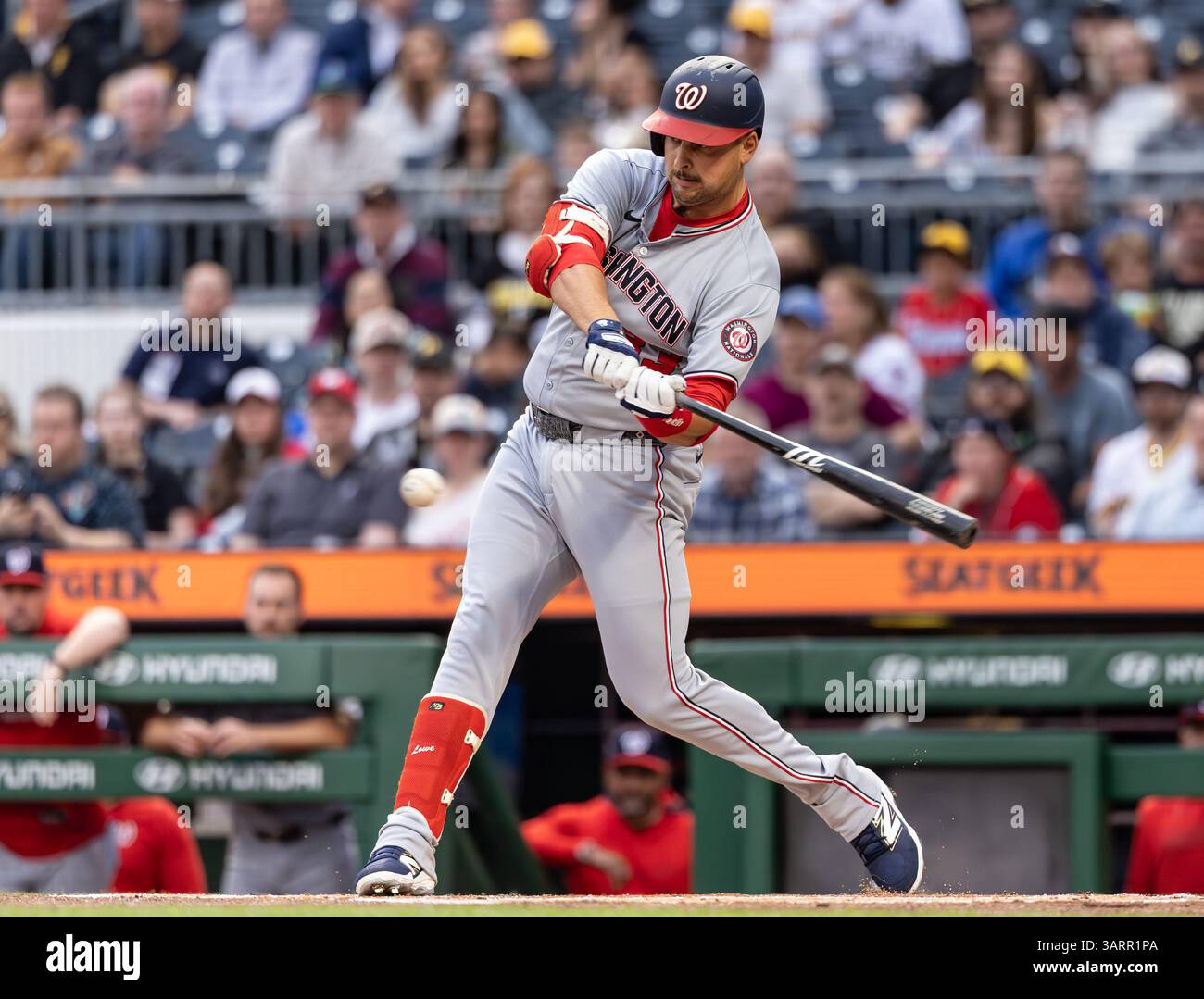 Pittsburgh, USA. 14th Apr, 2025. Washington Nationals infielder ...