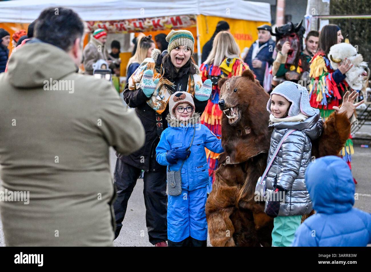 A performer dressed as a bear (Mechka) takes part in the Kukeri ...