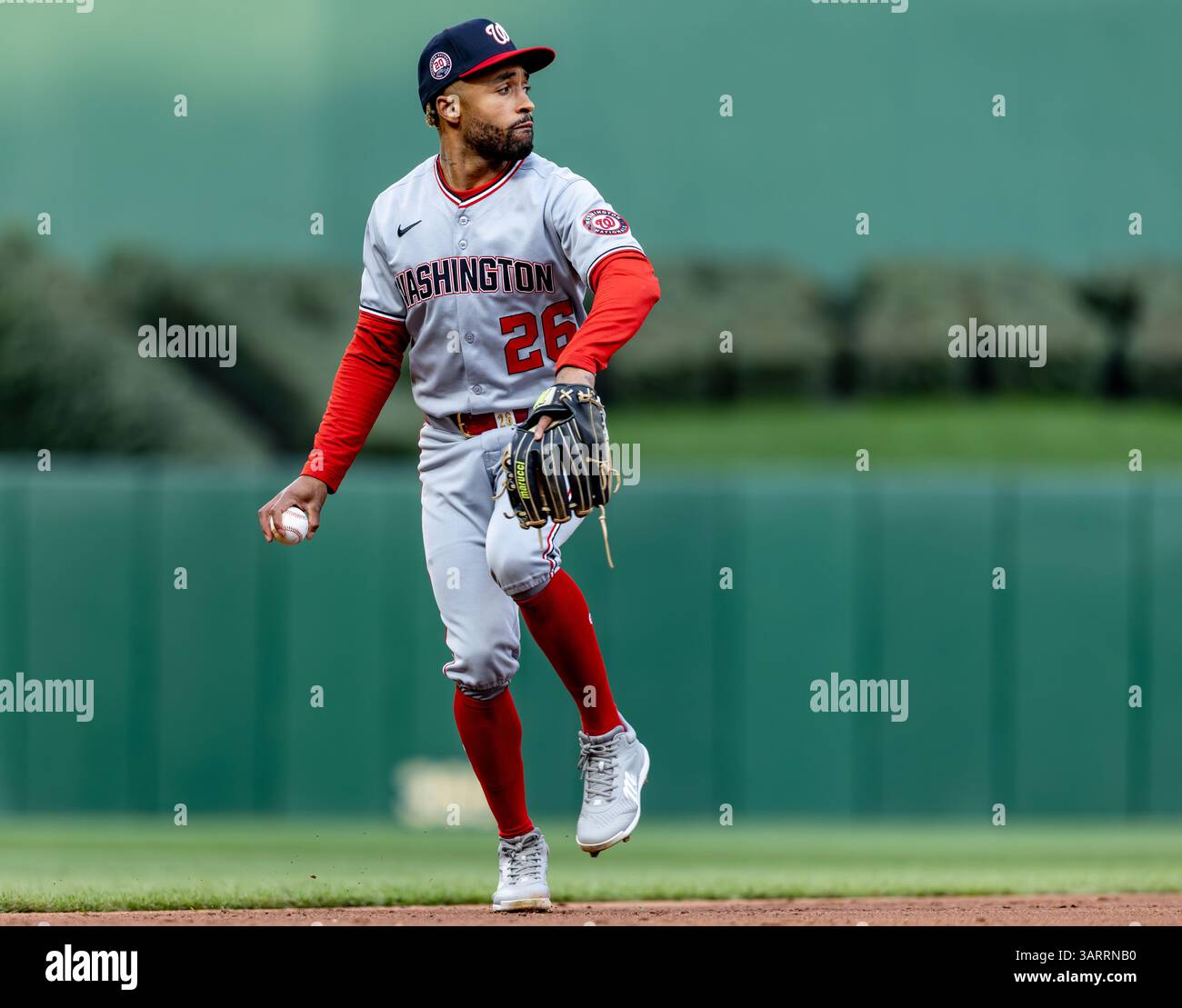 Washington Nationals infielder Nasim Nunez fielding a ground ball at a ...