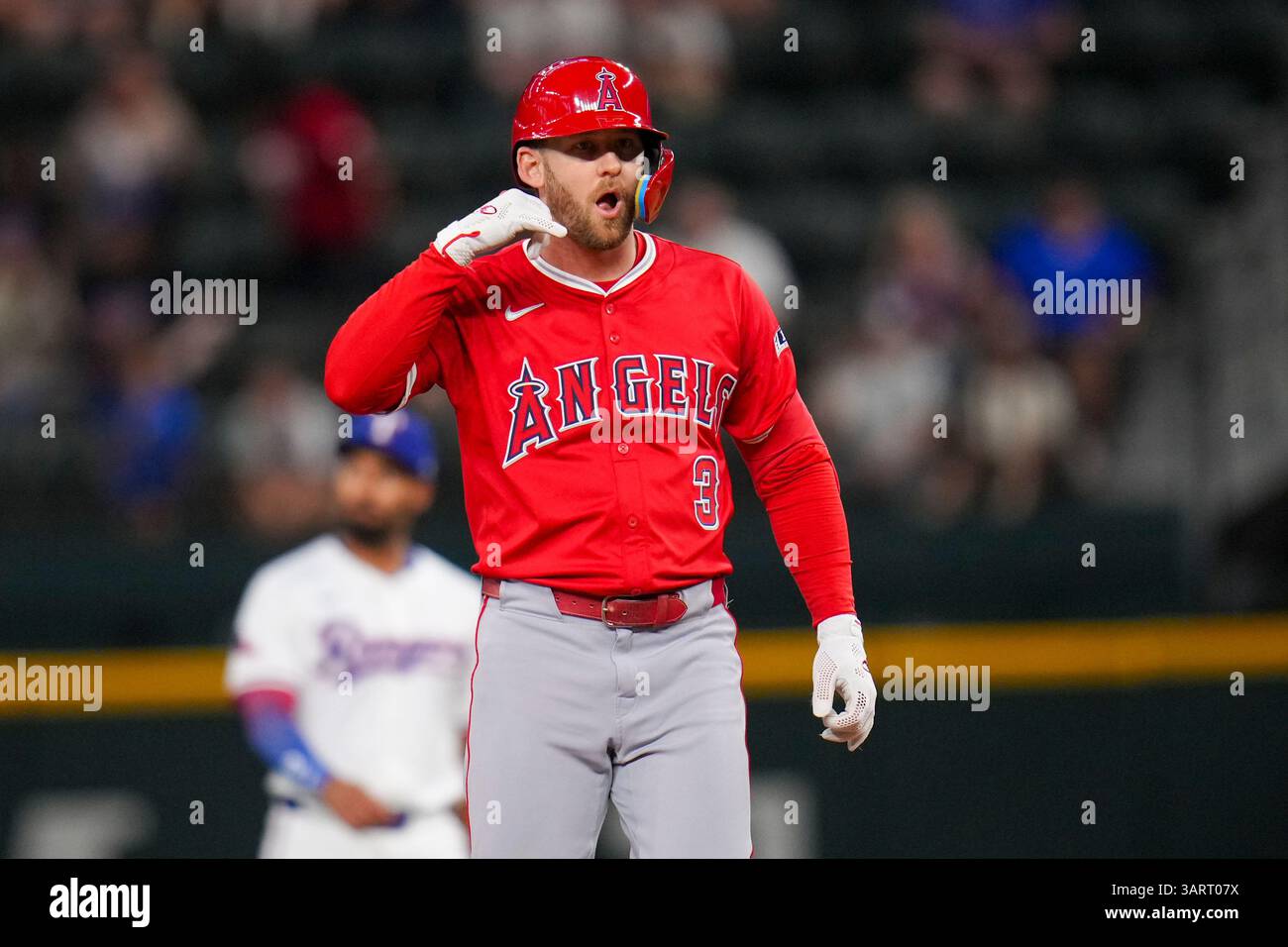 Los Angeles Angels' Taylor Ward gestures after collecting a leadoff ...
