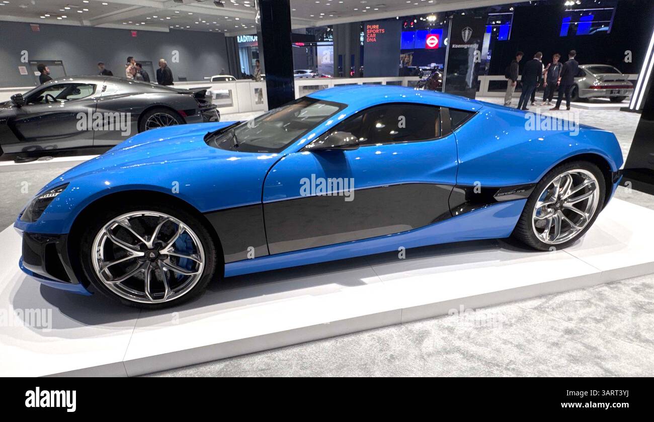 New York, New York, USA. 16th Apr, 2025. RIMAC NEVERA seen on display ...