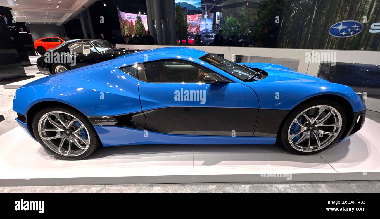 New York, New York, USA. 16th Apr, 2025. RIMAC NEVERA seen on display ...