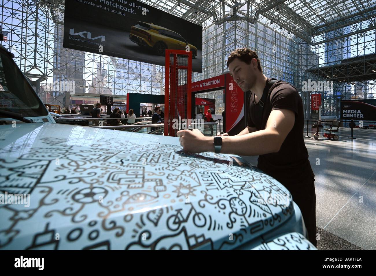 New York, USA. 17th Apr, 2025. Artist Alex Alpert decorates by hand on ...