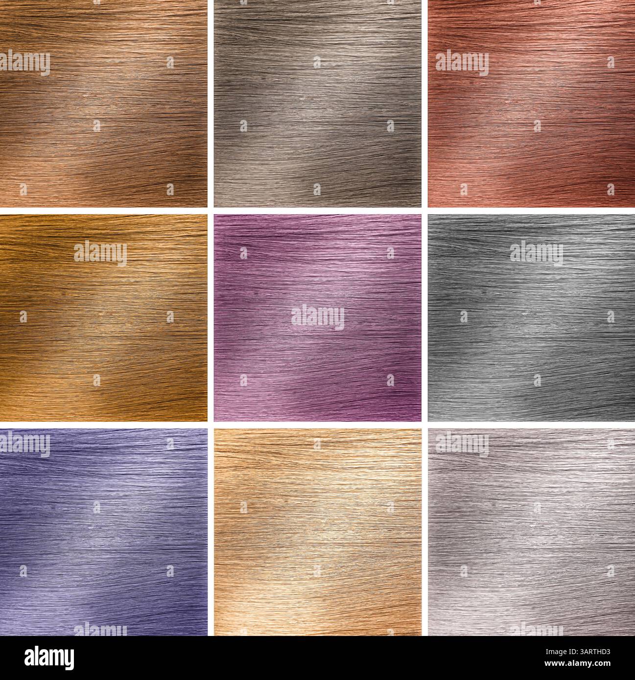 Hair color palette. Collage with samples of hair dyed in different ...
