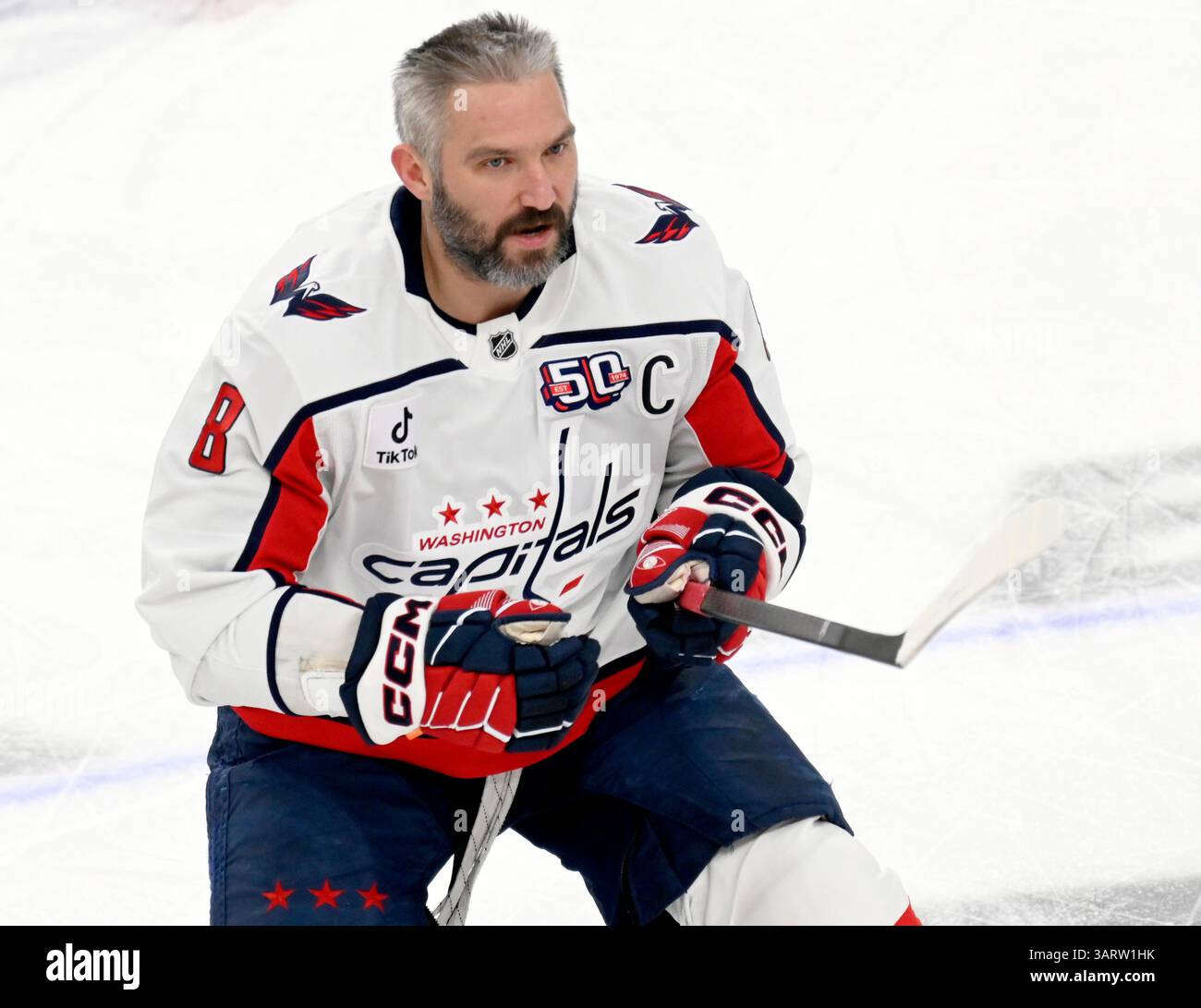 Pittsburgh, United States. 17th Apr, 2025. Washington Capitals Alex ...