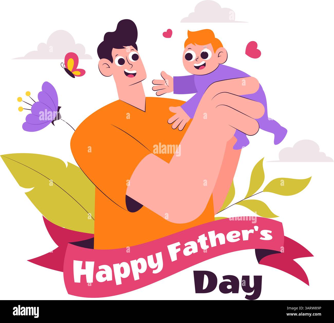 Happy Father's Day Vector Illustration on June 15 Featuring a Father ...