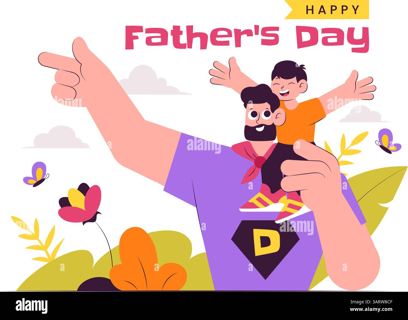 Happy Father's Day Vector Illustration on June 15 Featuring a Father ...