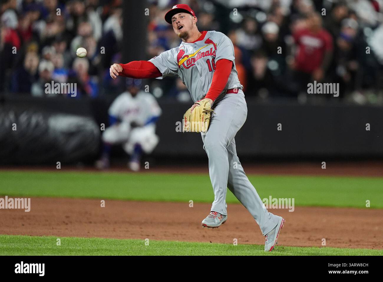 St. Louis Cardinals' Nolan Gorman (16) throws out New York Mets' Mark ...