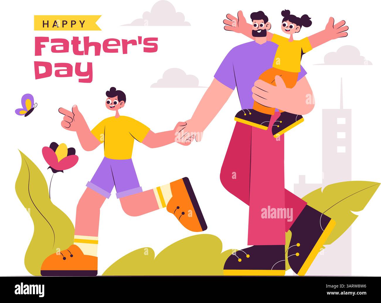 Happy Father's Day Vector Illustration on June 15 Featuring a Father ...