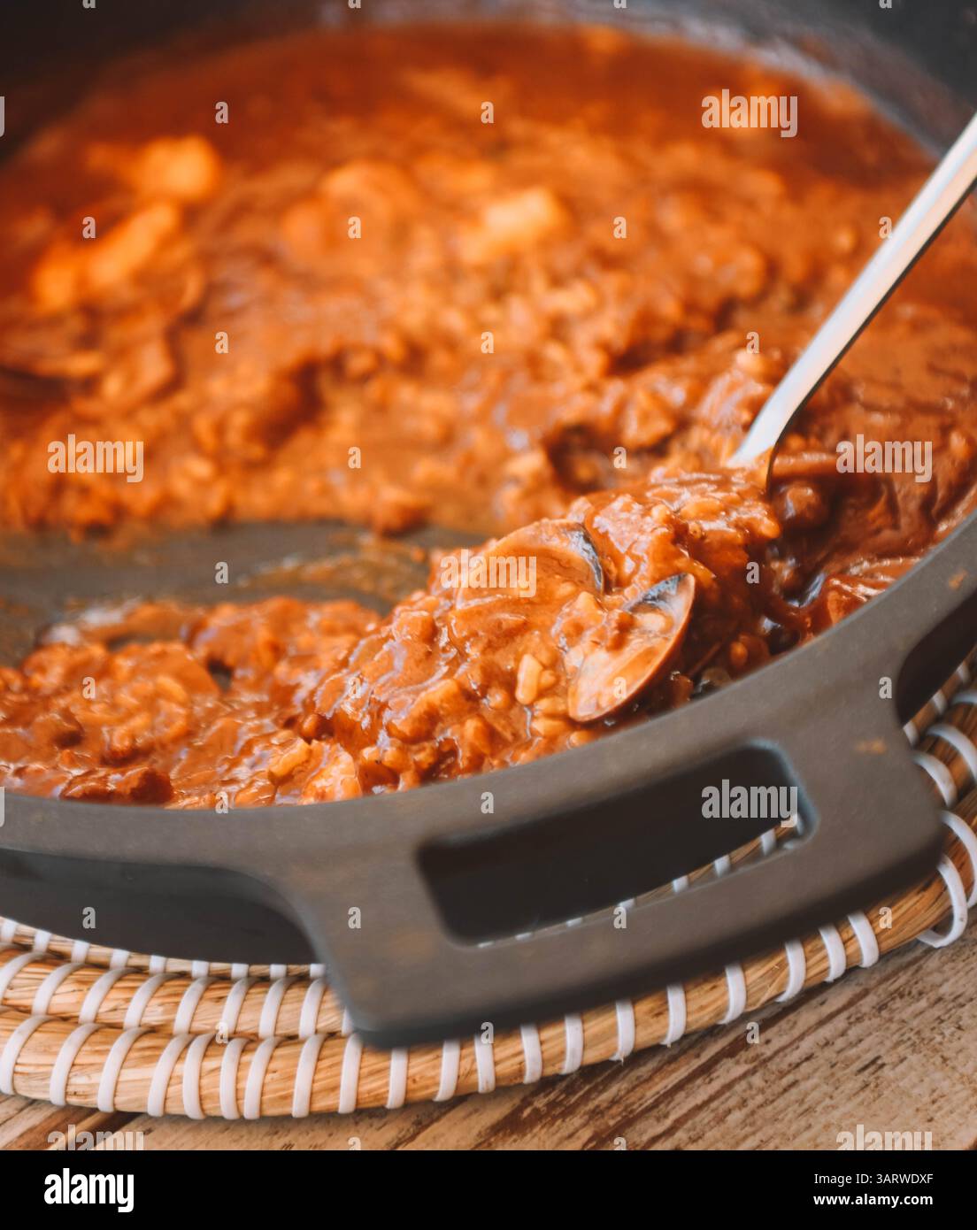 Brothy rice with premium seafood. A gourmet restaurant dish Stock Photo ...