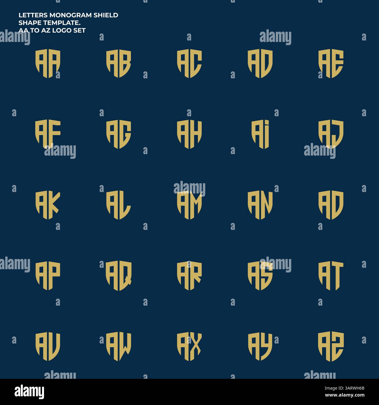 letters monogram shield shape template. aa to az logo set Stock Vector ...