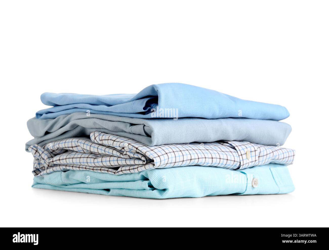 Stack of clean folded clothes isolated on white background Stock Photo ...