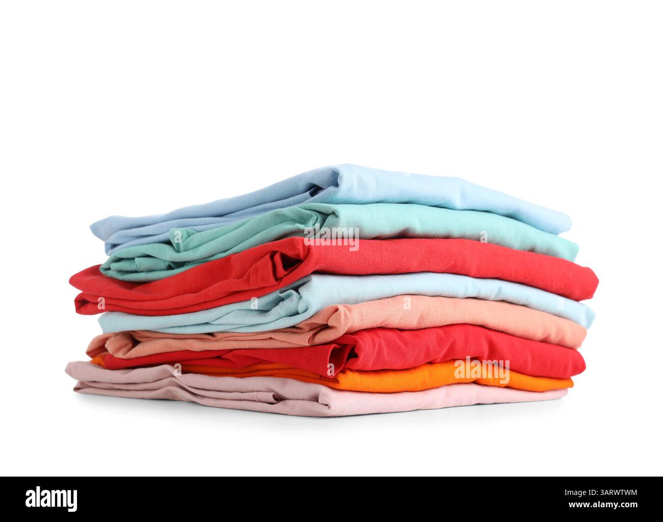 Stack of clean folded clothes isolated on white background Stock Photo ...