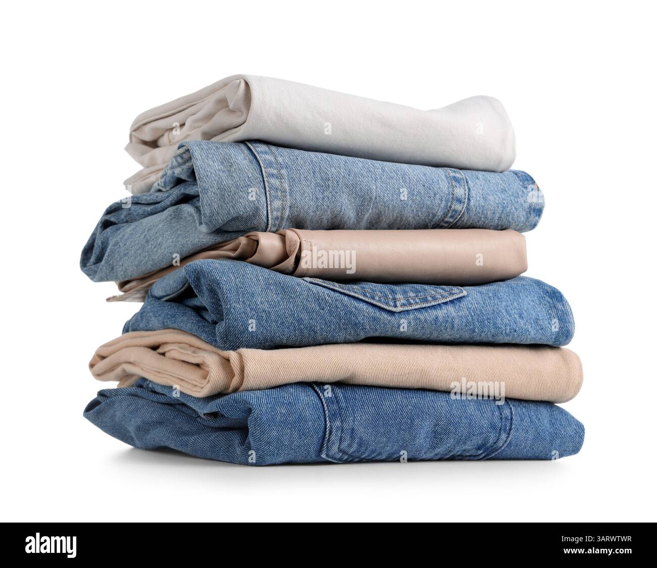 Stack of clean folded clothes isolated on white background Stock Photo ...