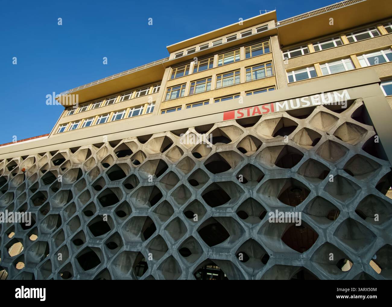 Entrance and facade of the Stasi Museum in Berlin, located in the ...