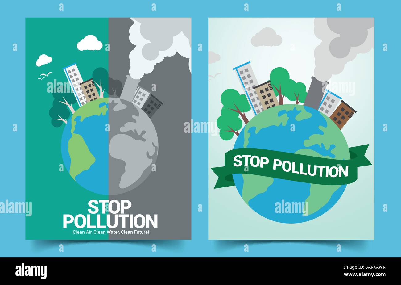 Stop pollution signage clipart poster set. Earth environmental climate ...