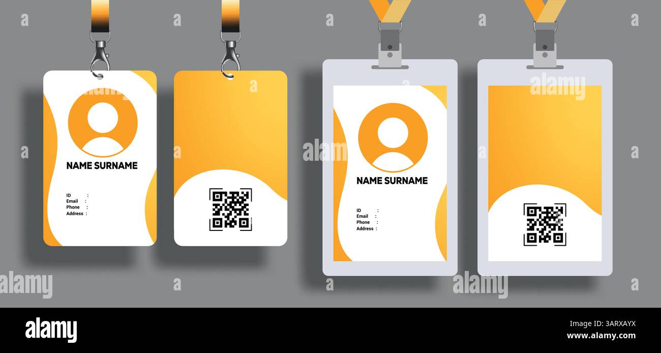 ID yellow card clipart template set. School and office identification badge clip art collection ...