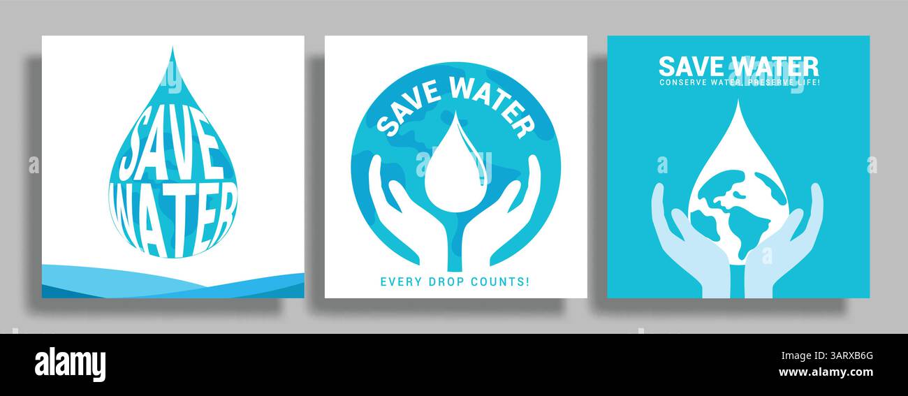 Save water poster clipart set. World water day campaign clip art with ...