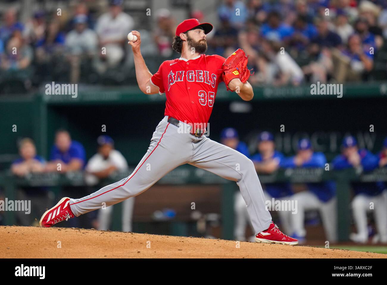 Los Angeles Angels pitcher Ian Anderson throws a pitch to the Texas ...