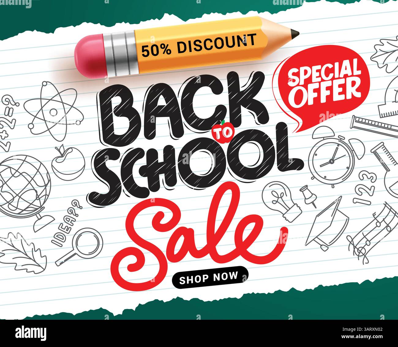 Back to school sale clipart banner. School special offer text clip art ...