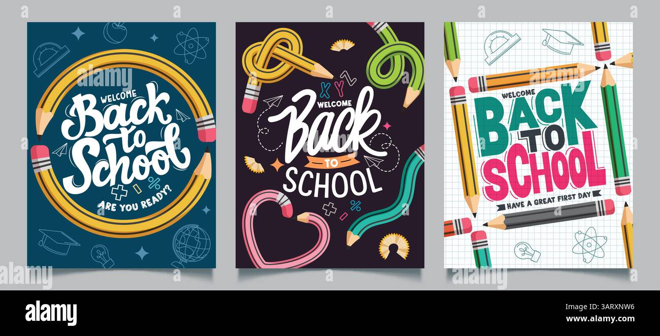 Back to school greeting clipart poster set. Welcome back to school text ...
