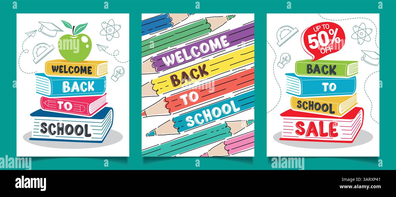 Back to school greeting clipart poster set. Welcome back to school sale ...