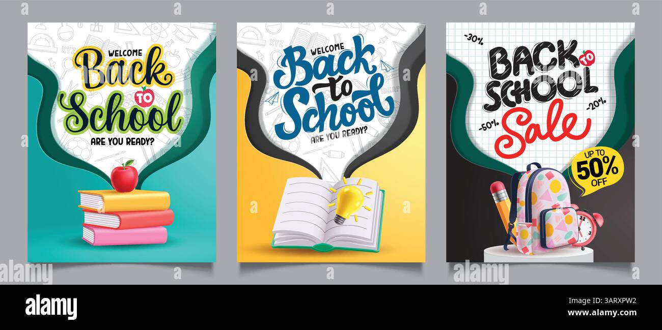 Back to school welcome greeting clipart poster set. School sale and ...