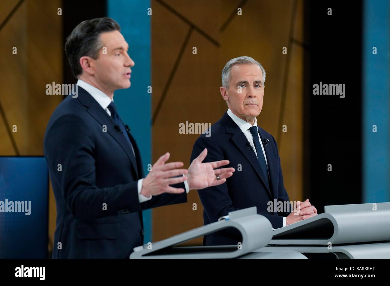 Conservative Leader Pierre Poilievre, left, and Liberal Leader Mark ...