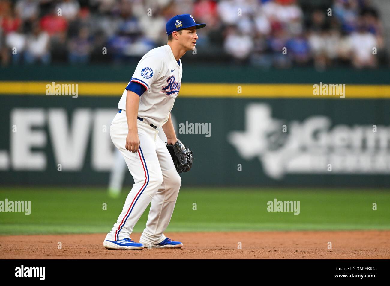 Texas Rangers shortstop Corey Seager awaits the pitch during a baseball ...