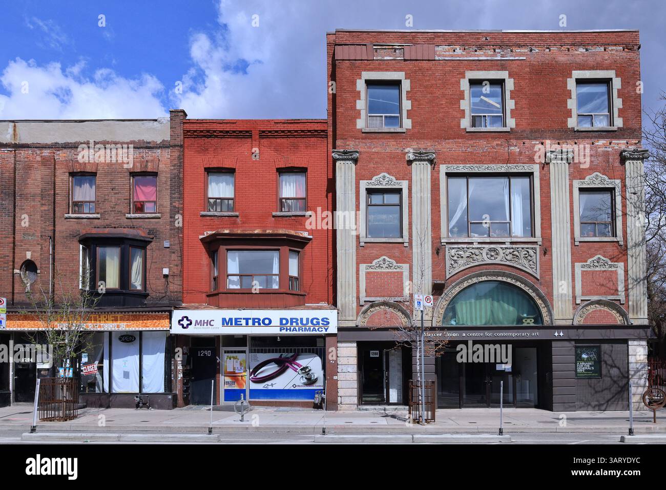 Trendy Bloor Street West area of downtown Toronto, with stores and art ...