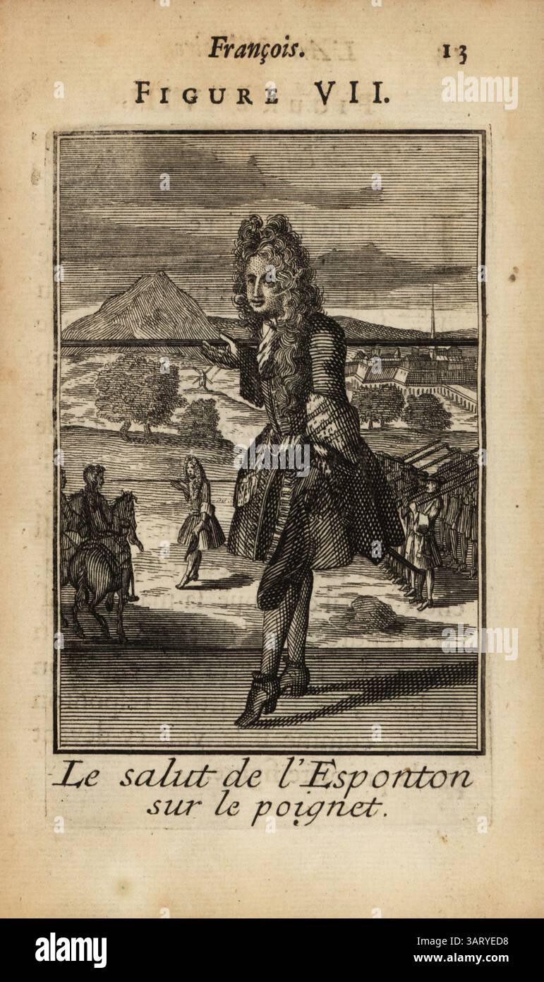 French officer saluting with the spontoon on the wrist. Officer in ...