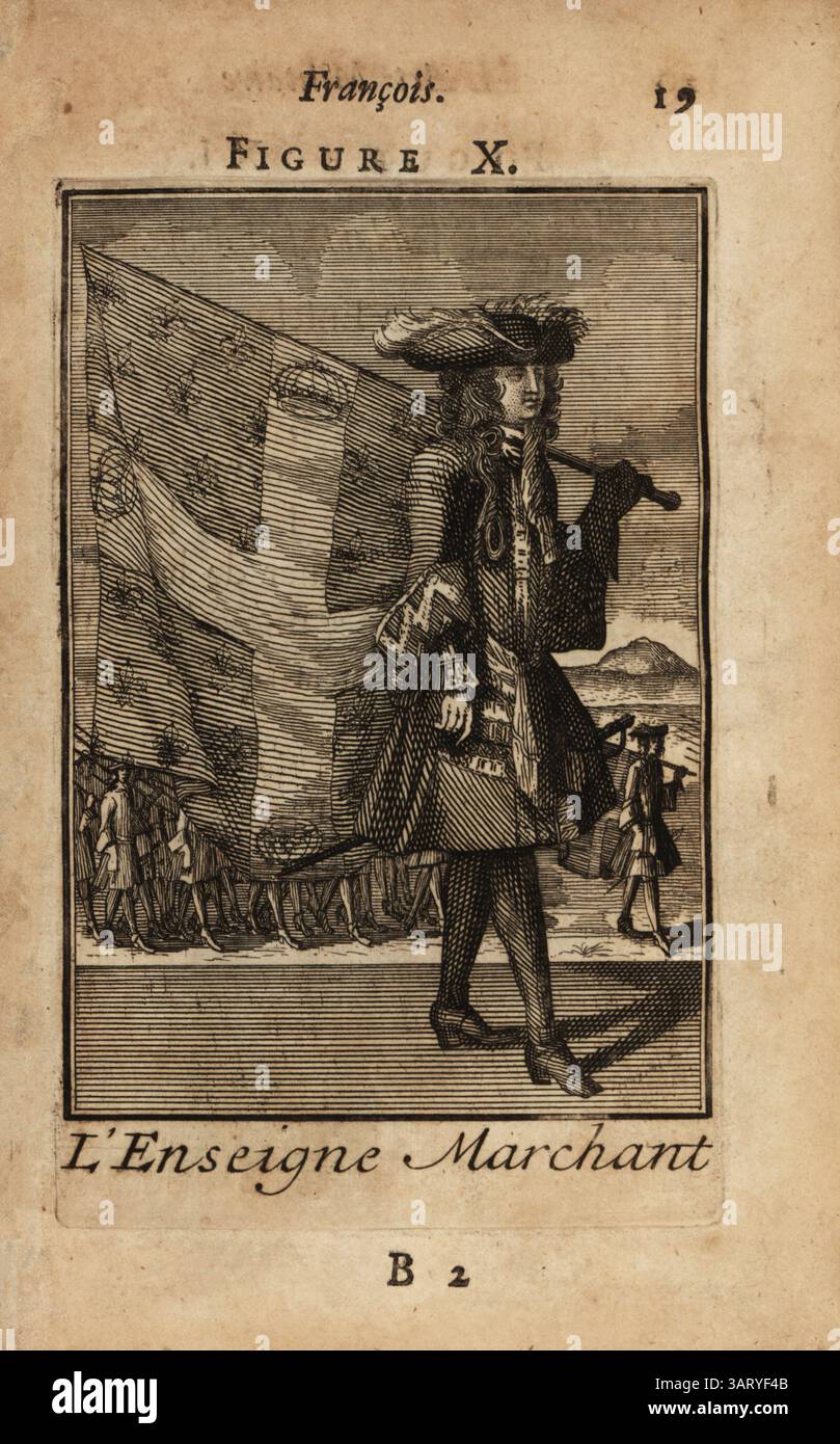 French officer marching with the ensign on his shoulder. Officer in ...