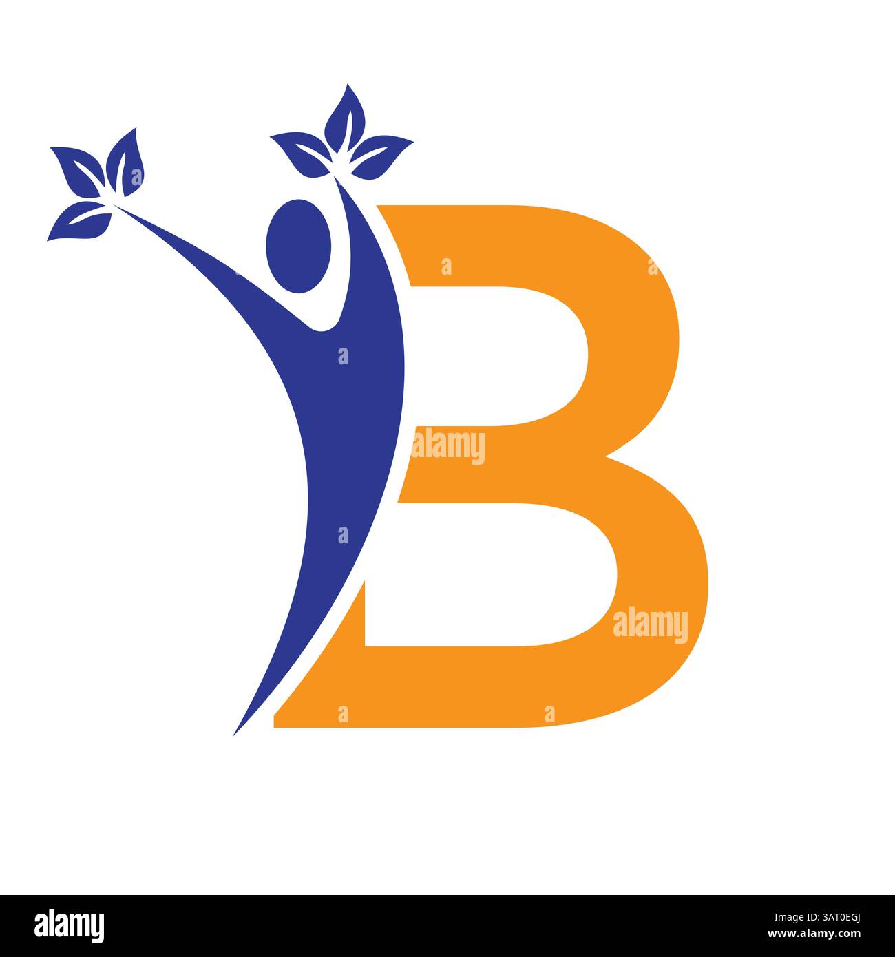 Letter B Healthcare Logo Concept With Human And Leaf Symbol For Bio ...