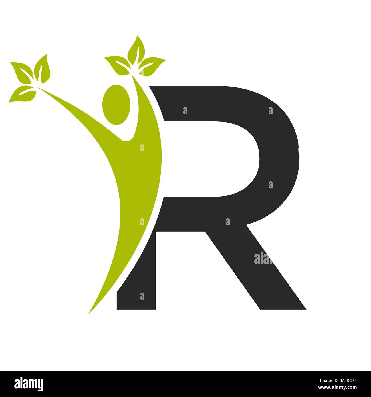Letter R Healthcare Logo Concept With Human And Leaf Symbol For Bio ...