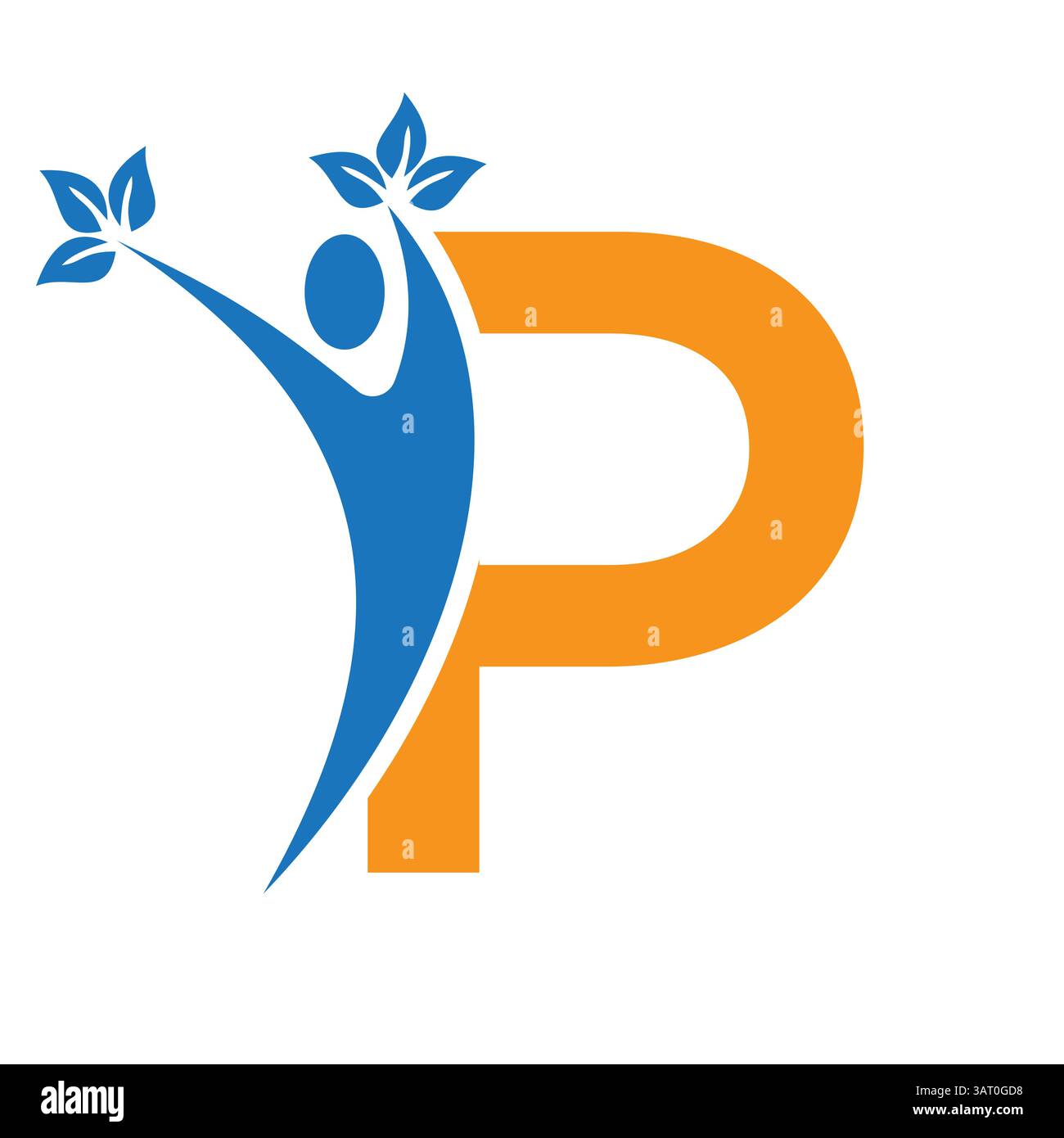 Letter P Healthcare Logo Concept With Human And Leaf Symbol For Bio ...