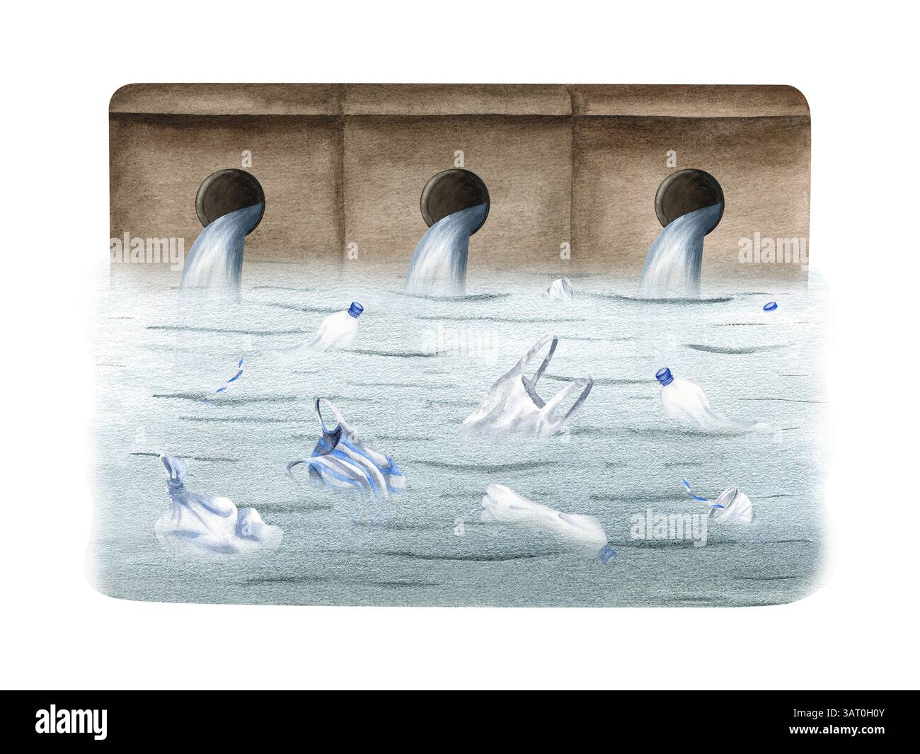 Discharge of liquid waste from pipe, waste dumping and polluted water ...