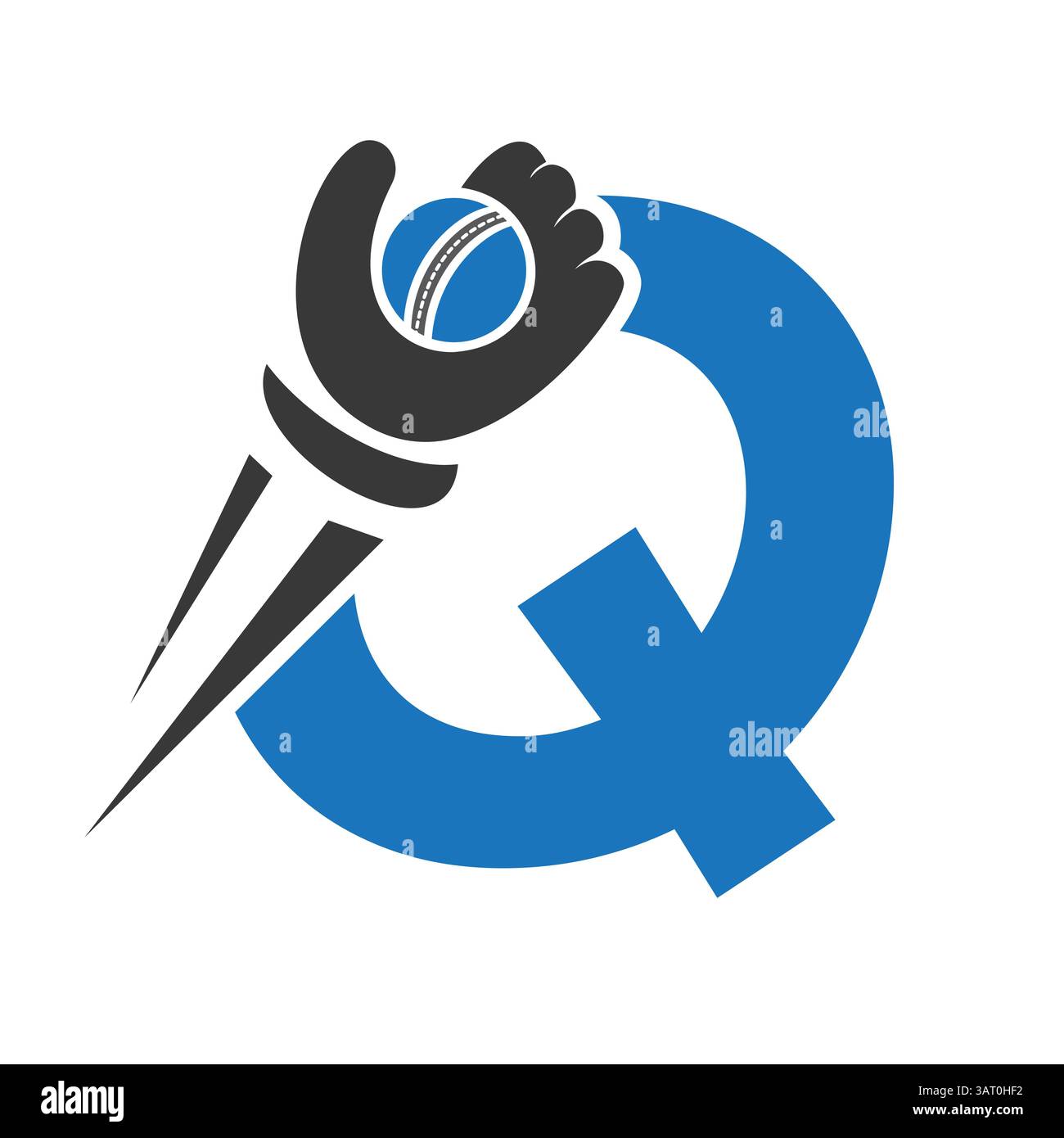 Cricket Logo On Letter Q Concept With Speed Sign, Hand And Cricket Ball ...