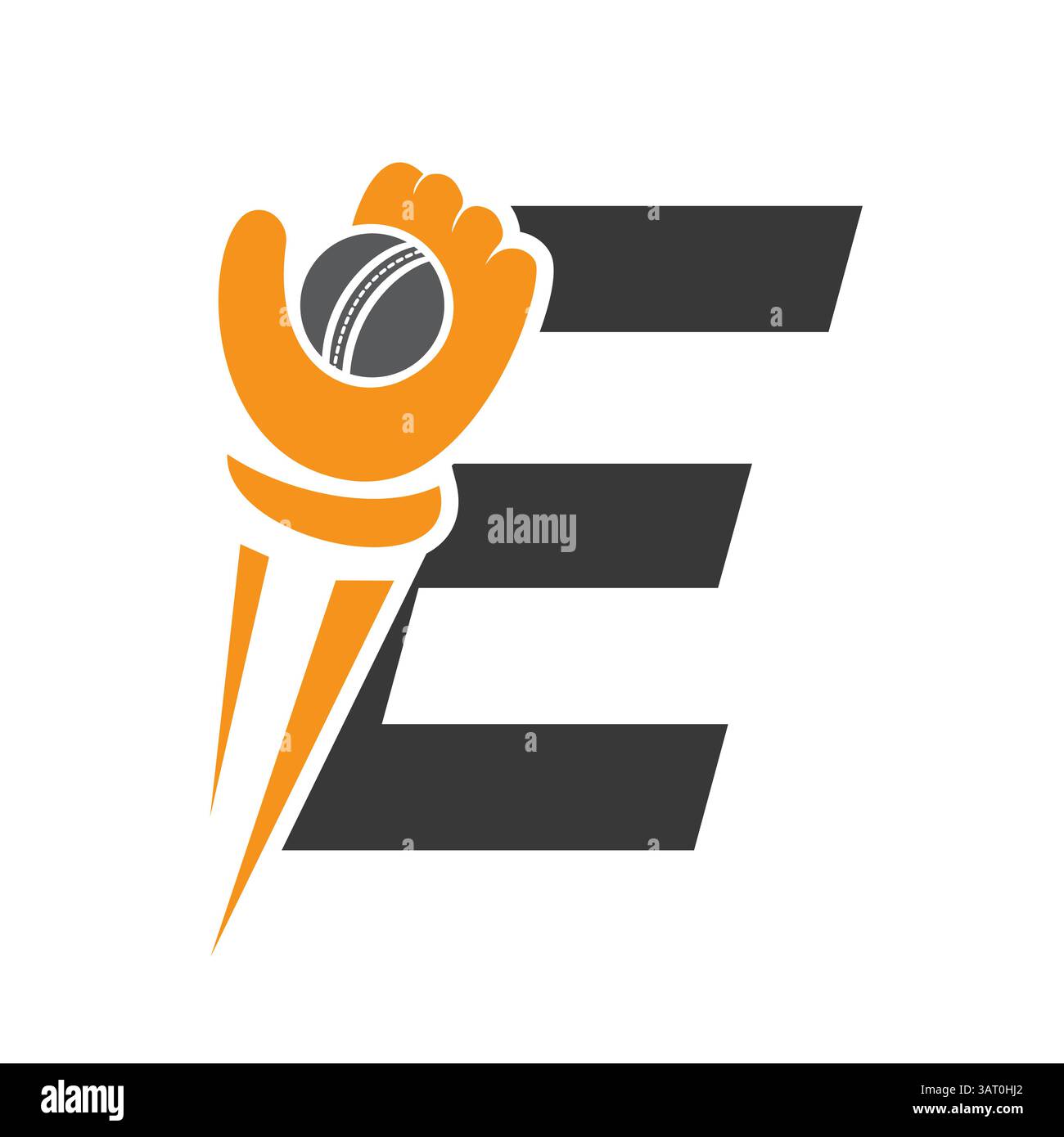 Cricket Logo On Letter E Concept With Speed Sign, Hand And Cricket Ball ...