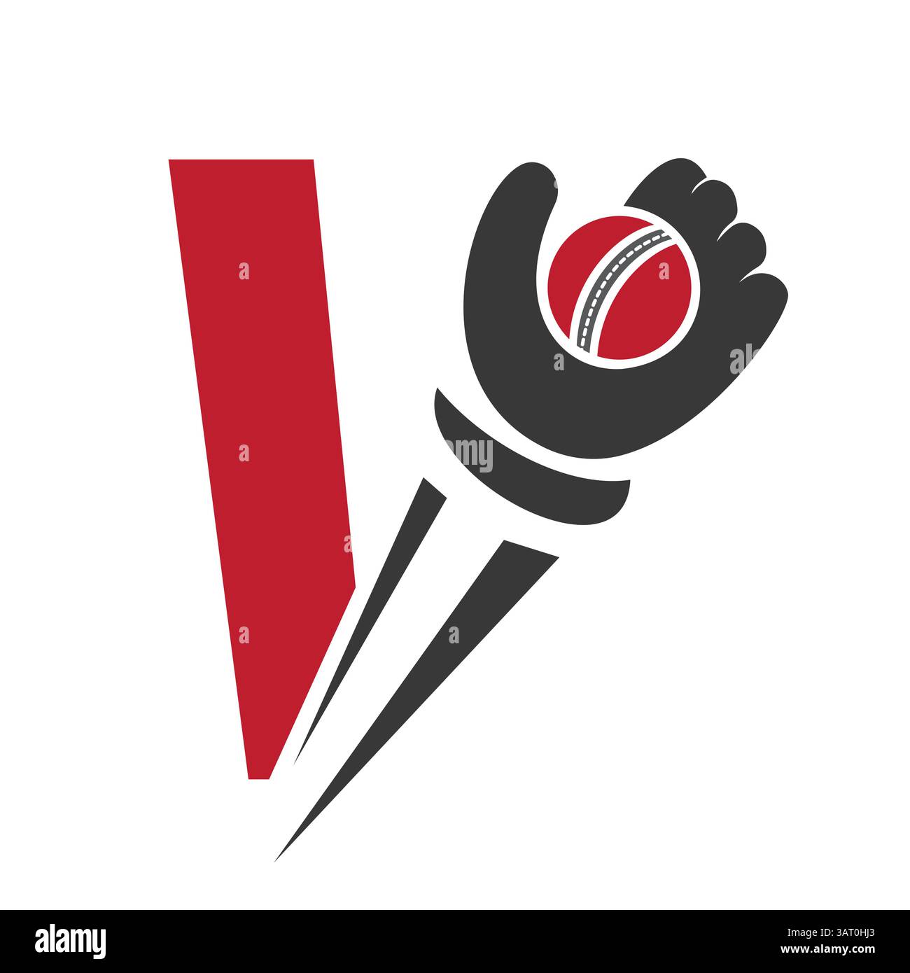 Cricket Logo On Letter V Concept With Speed Sign, Hand And Cricket Ball ...
