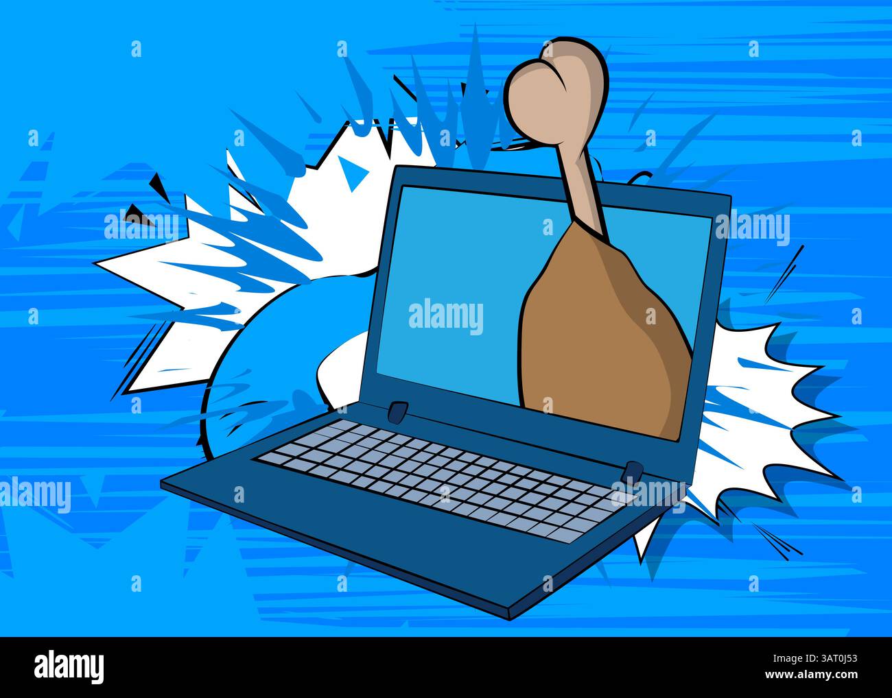 Cartoon Laptop, comic book Notebook with chicken drumstick and thigh ...
