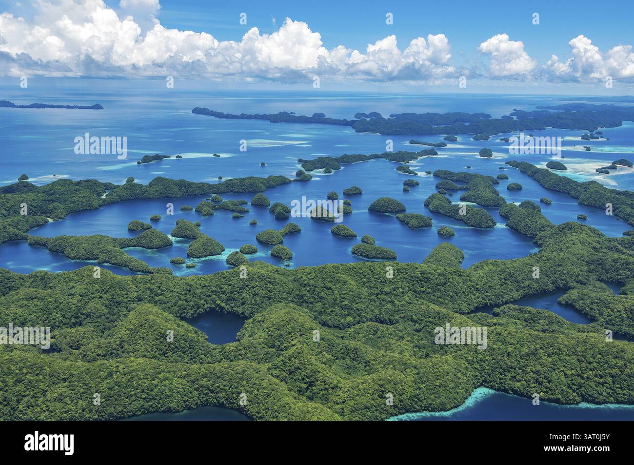 Aerial view of 70 Rock Islands green islands in island paradise island ...