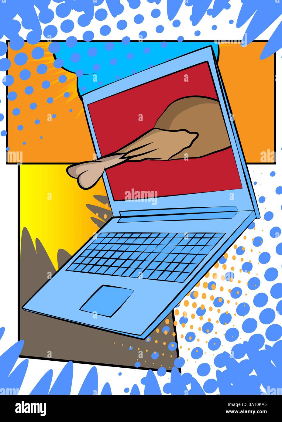 Cartoon Laptop, comic book Notebook with chicken drumstick and thigh ...