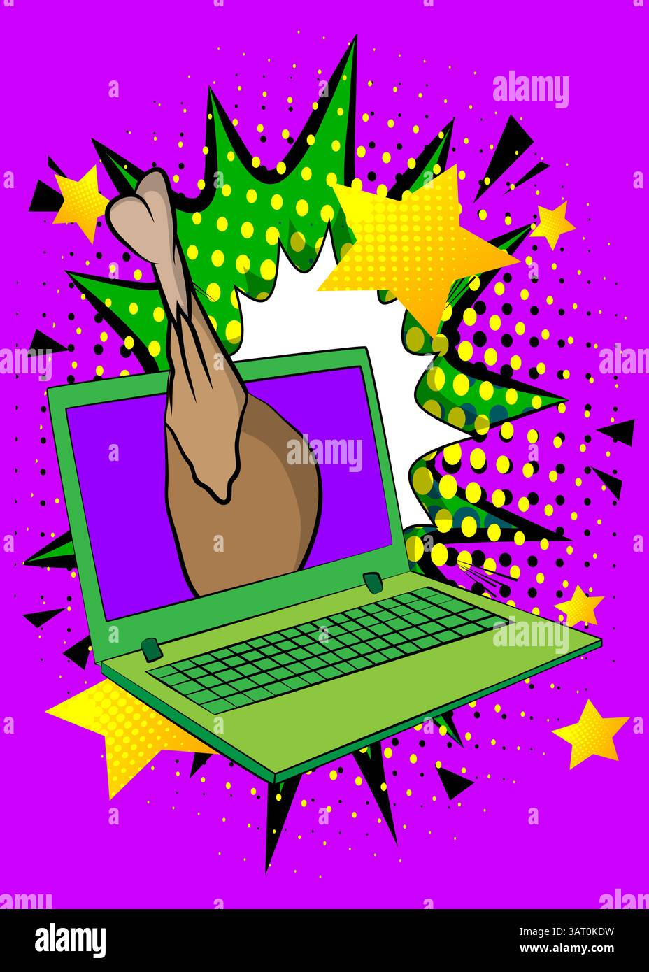 Cartoon Laptop, comic book Notebook with chicken drumstick and thigh ...