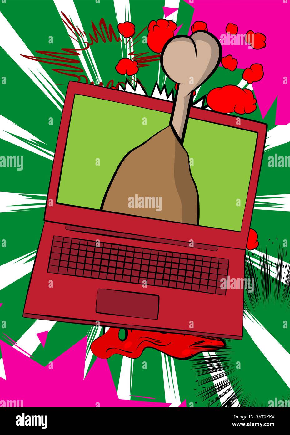 Cartoon Laptop, comic book Notebook with chicken drumstick and thigh ...