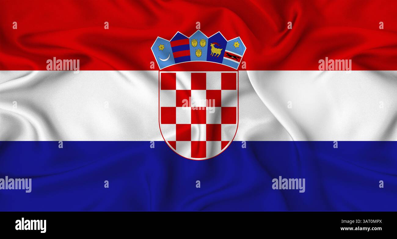 Realistic Croatia flag waving. Close up of flag of Croatia with cloth ...