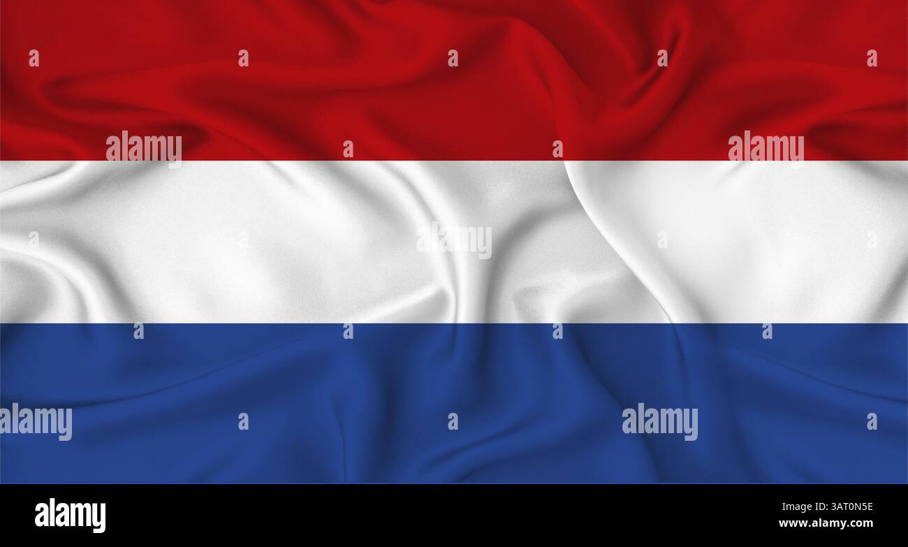 Realistic Netherlands flag waving. Close up of flag of Netherlands with ...