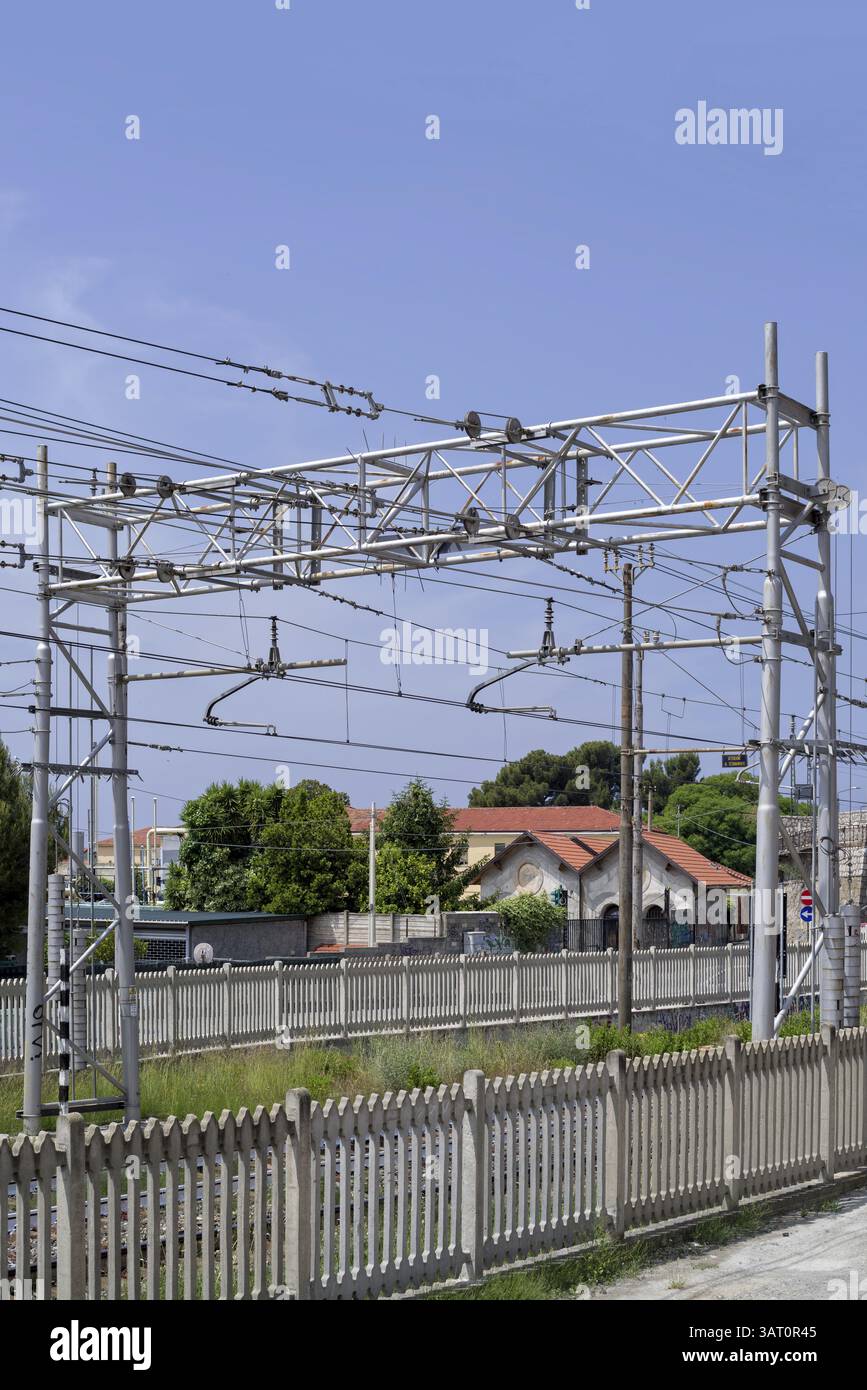 Power line for the railway Stock Photo - Alamy